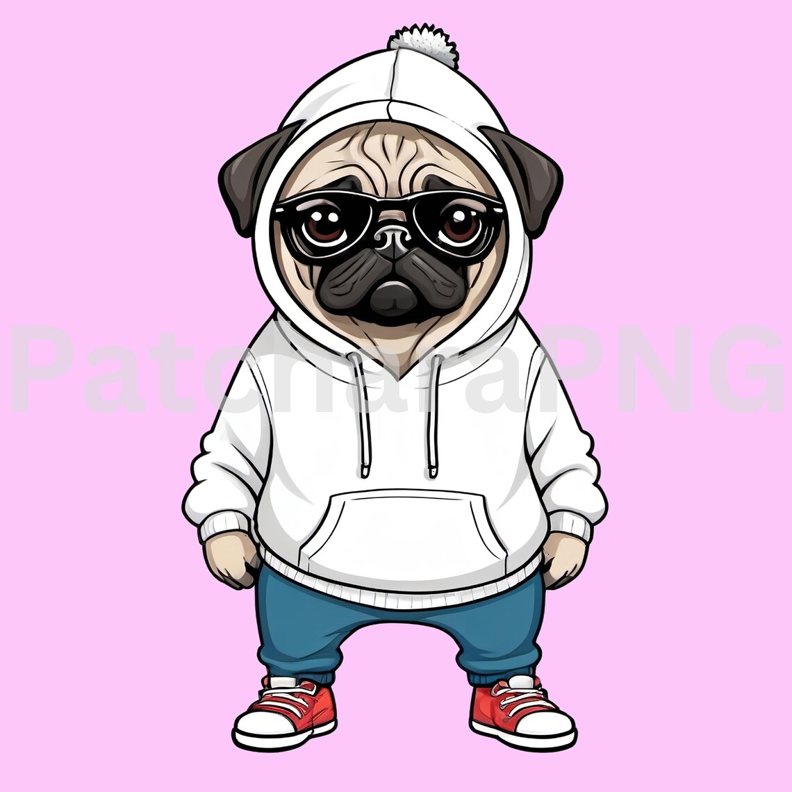 Cool Pug PNG | Pug Clipart in Hoodie With Hands in Pocket | Funny Dog ...