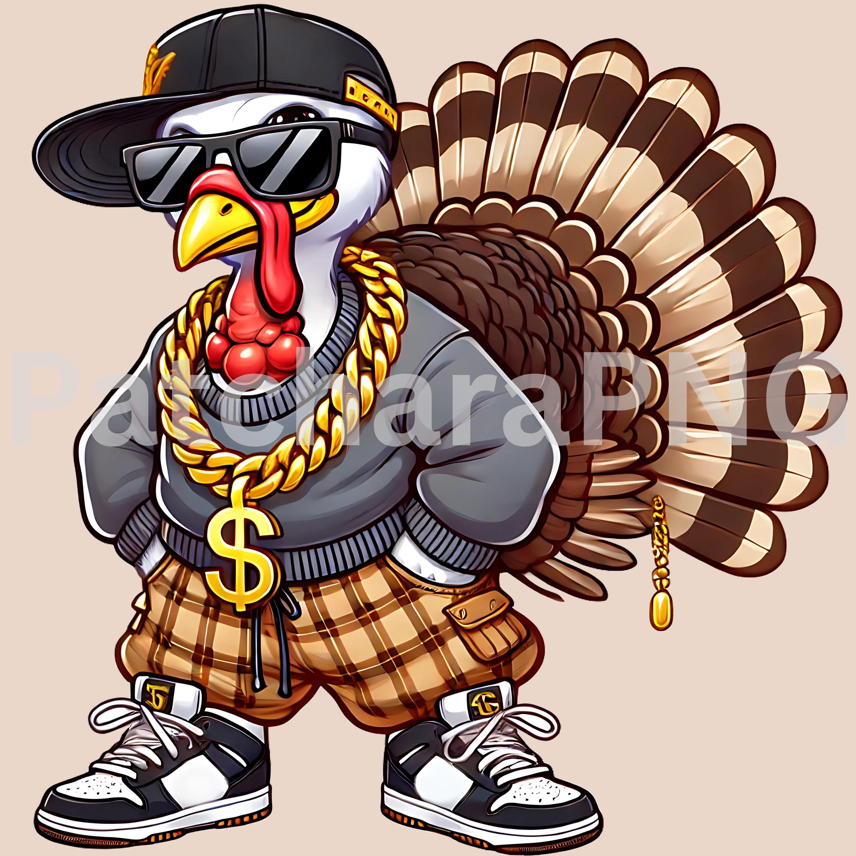 Hip Hop Turkey PNG | Funny Turkey Clipart With Glasses and Chains ...