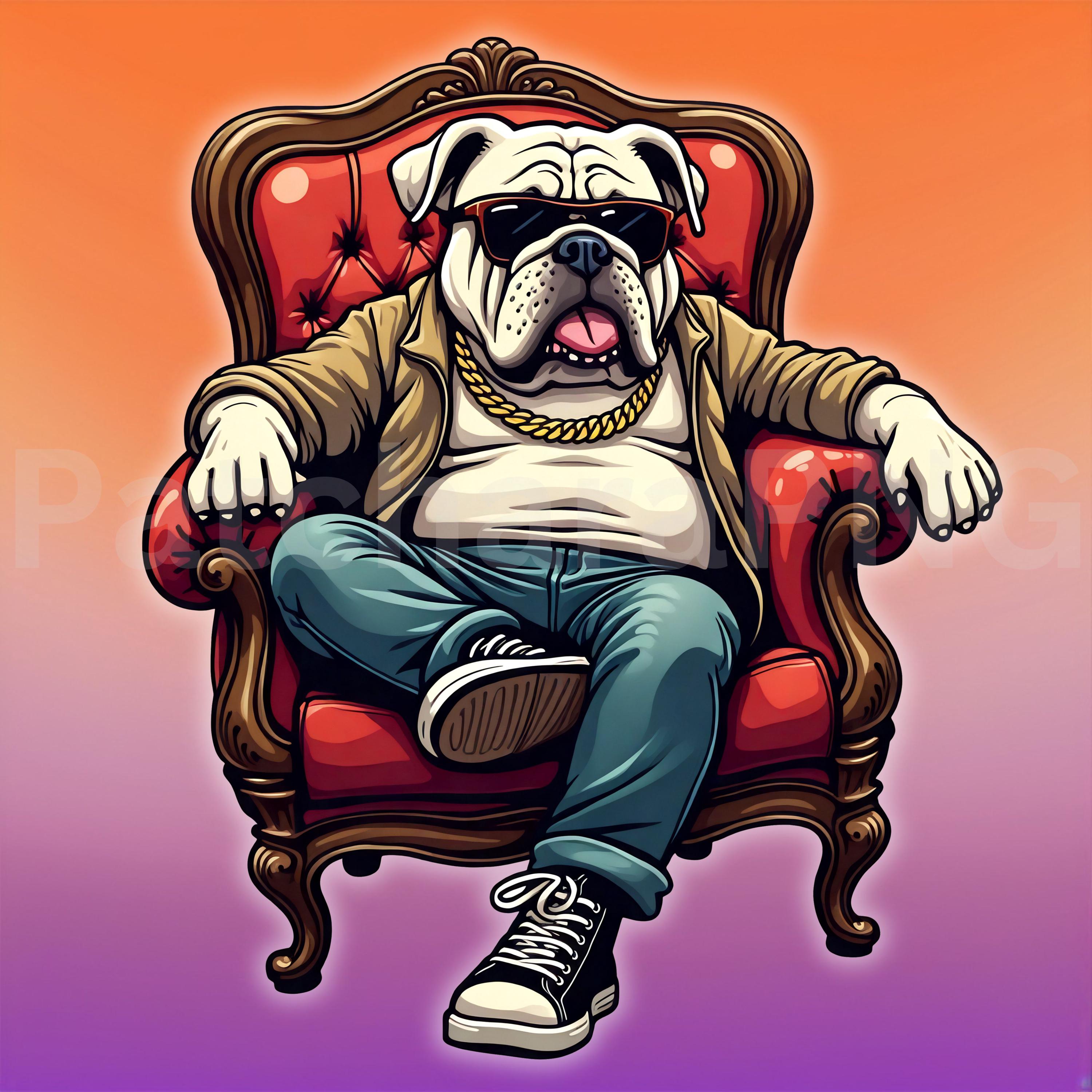 Boss Bulldog PNG | Bulldog Clipart Sitting in Chair With Gold Chain ...