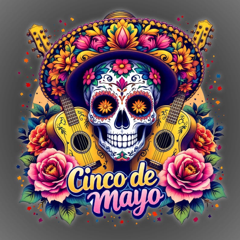Cinco De Mayo Skull PNG | Sugar Skull With Sombrero Guitars | Mexican ...