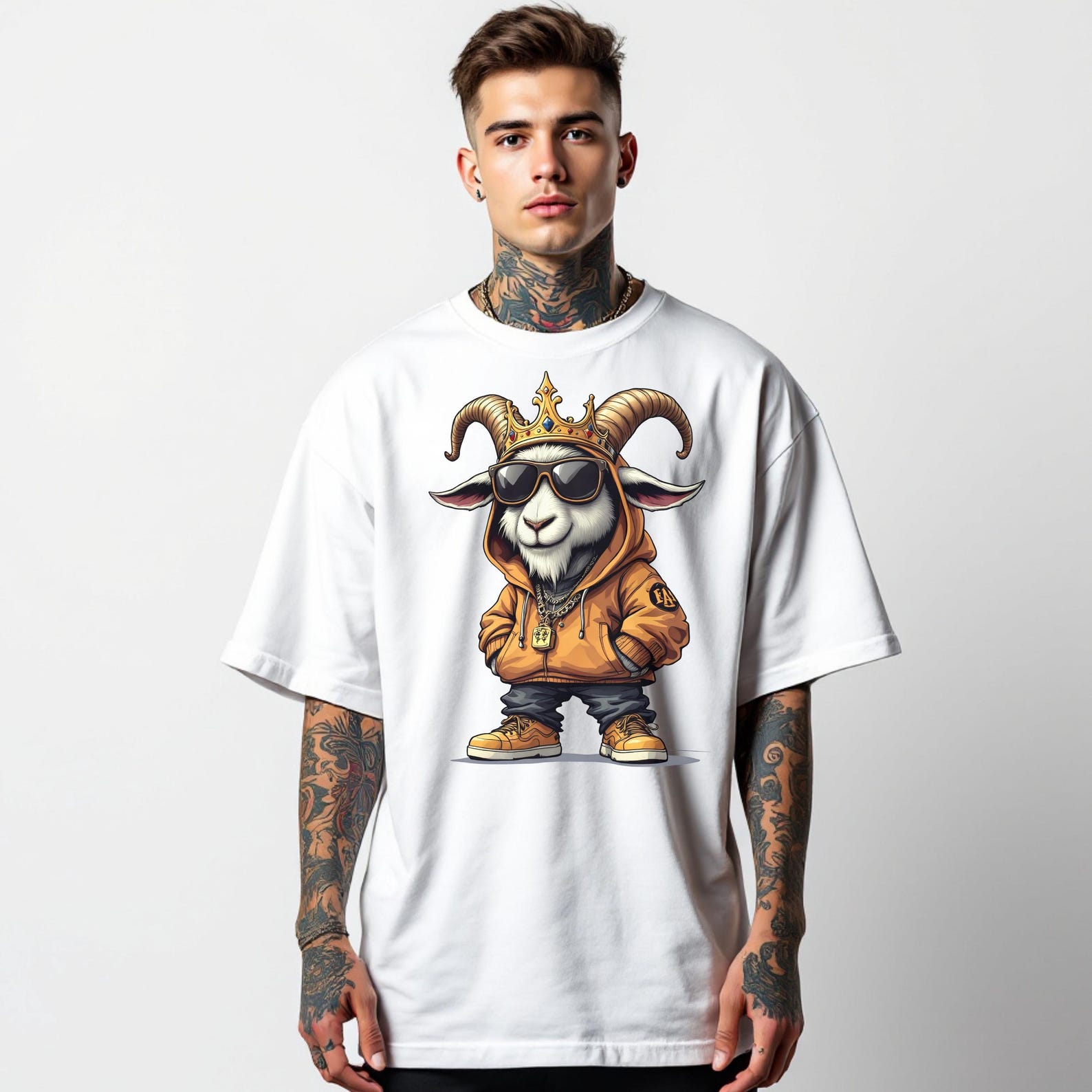 Goat King PNG | Cool Goat Clipart With Crown and Hoodie | Hip Hop Gang ...