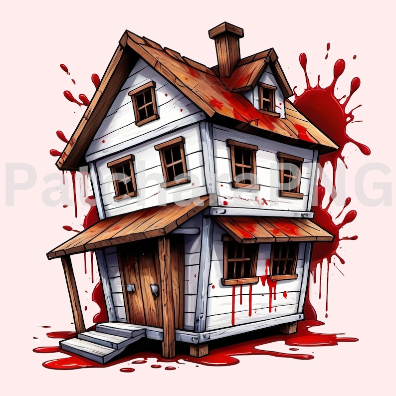 Vibrant Cartoon Trap House Graffiti Art With Bold Outlines and Blood ...