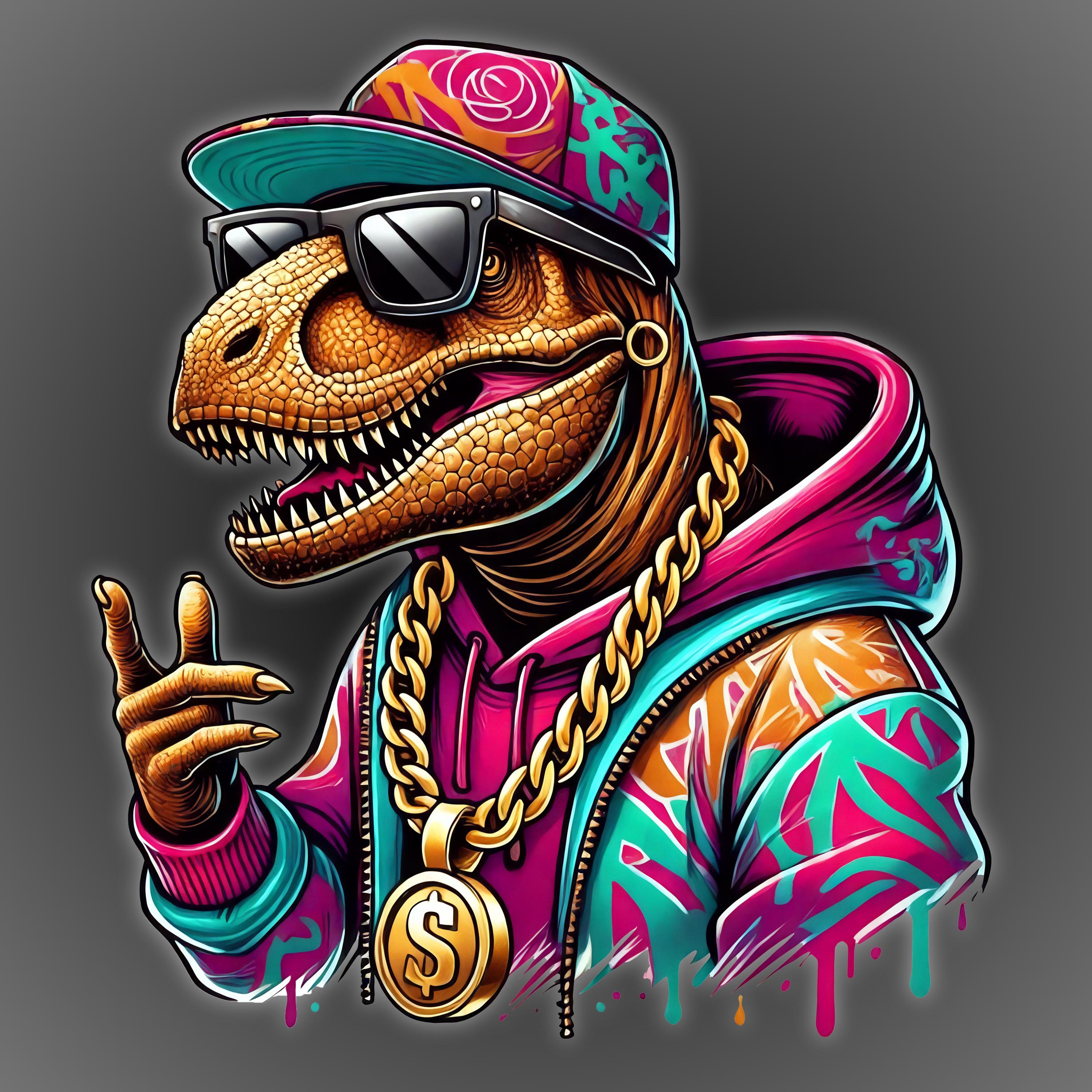Swag T-rex PNG | Gangster Dinosaur Clipart in Hoodie and Gold Chain ...