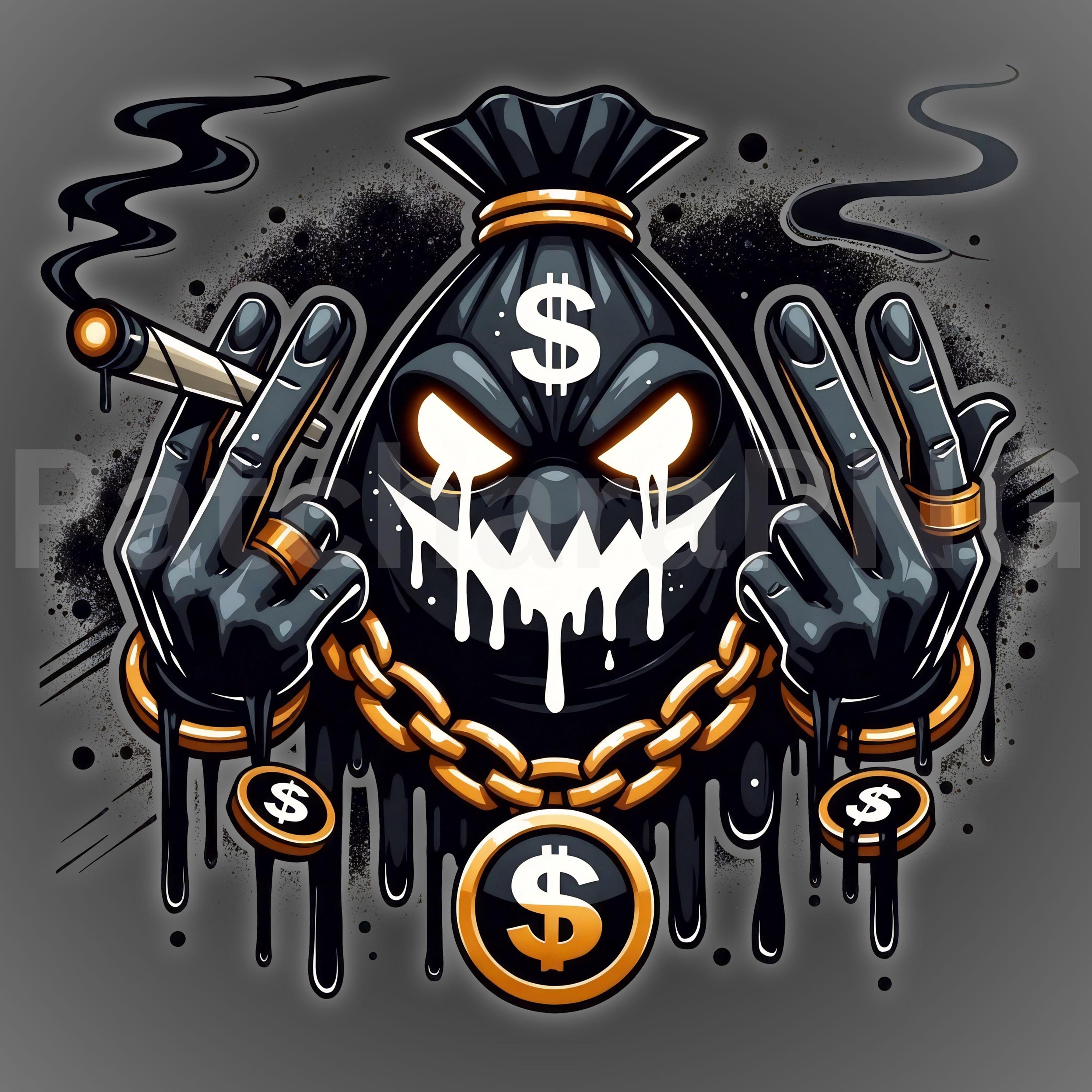 Gangsta Money Bag PNG – Hip Hop Graffiti Cash Mascot for Streetwear ...