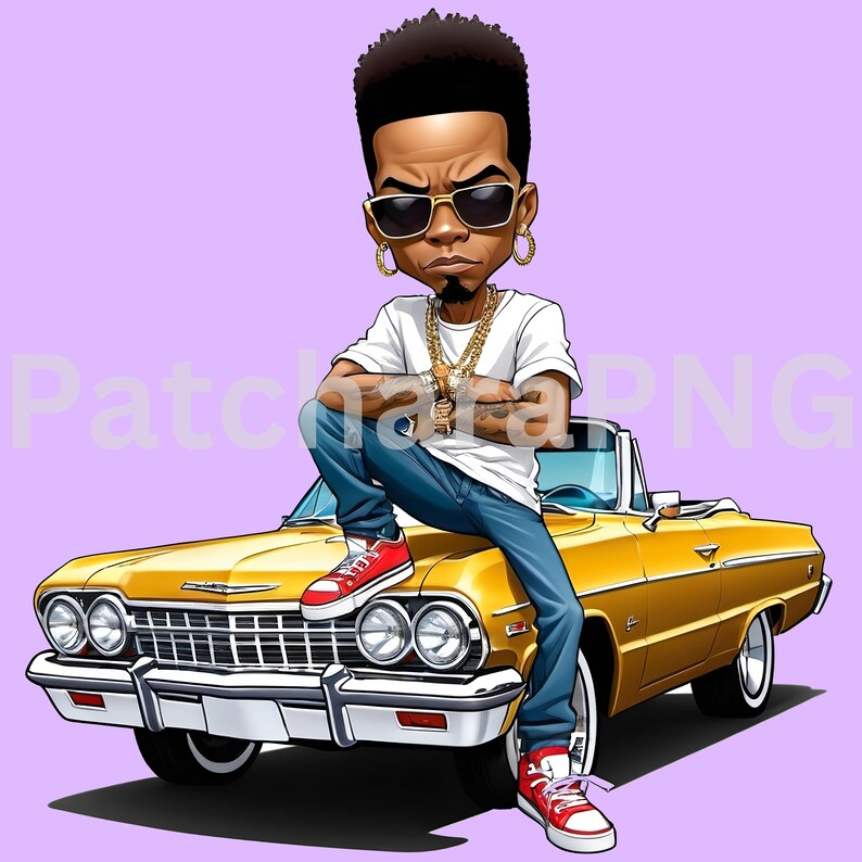 Hip-hop Cartoon Chevy Impala PNG Vintage Car Clipart Digital Download ...