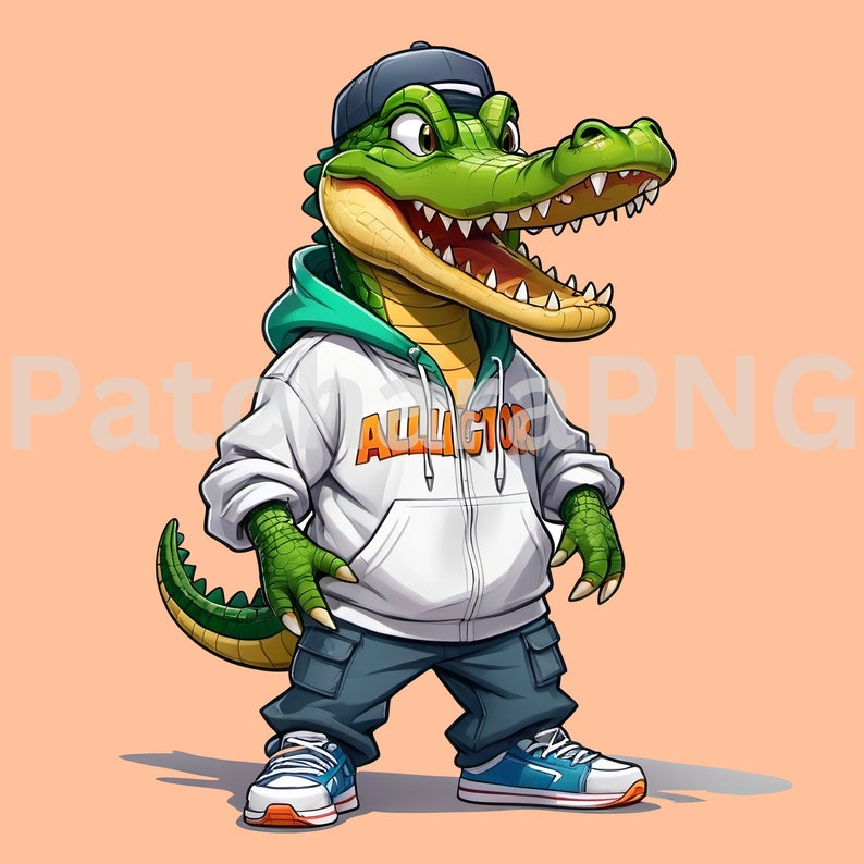 Swag Gator PNG | Alligator Clipart in Hoodie and Sneakers | Cool Urban ...