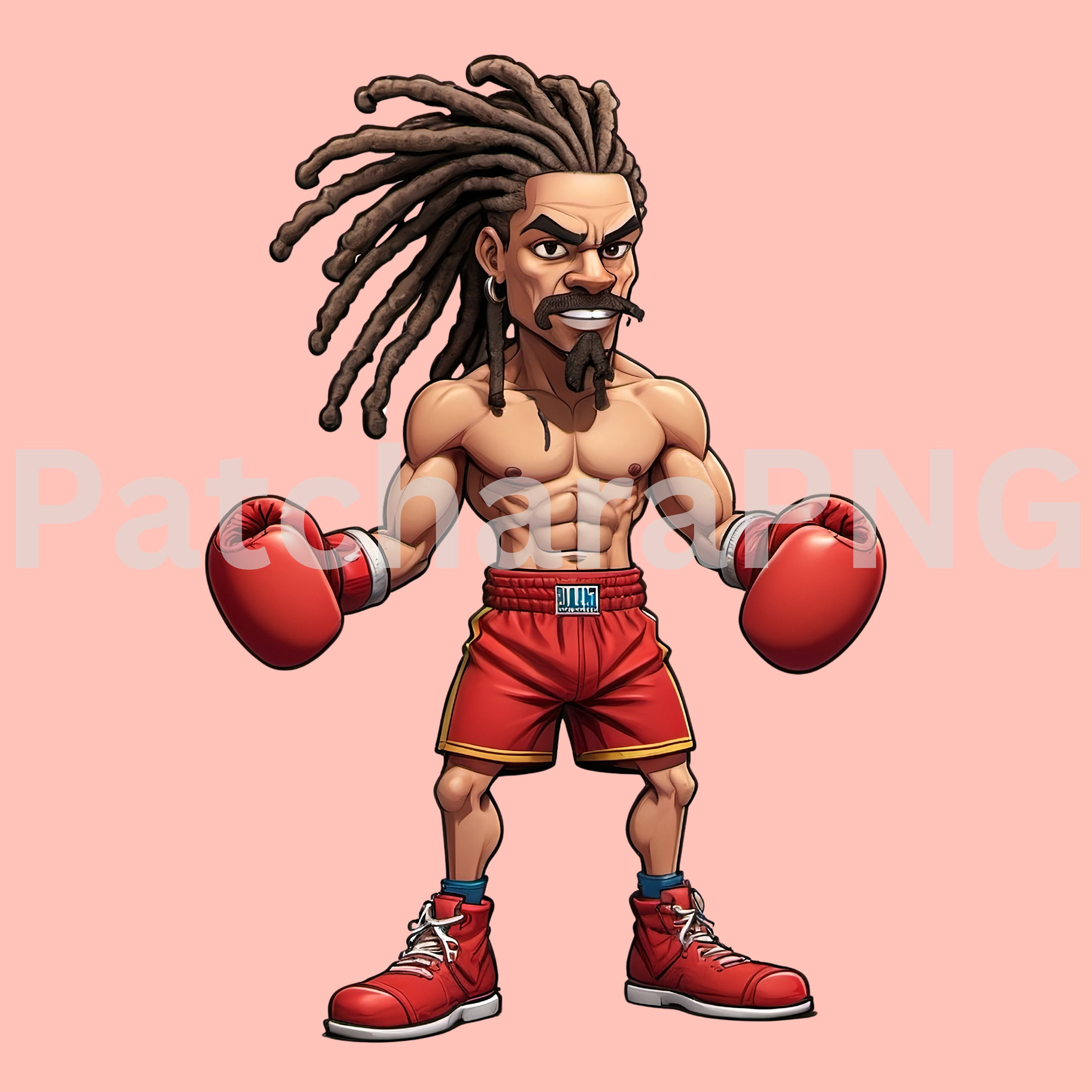 Cartoon Boxer With Dreadlocks Graffiti Art | Dynamic Full-body Pose ...