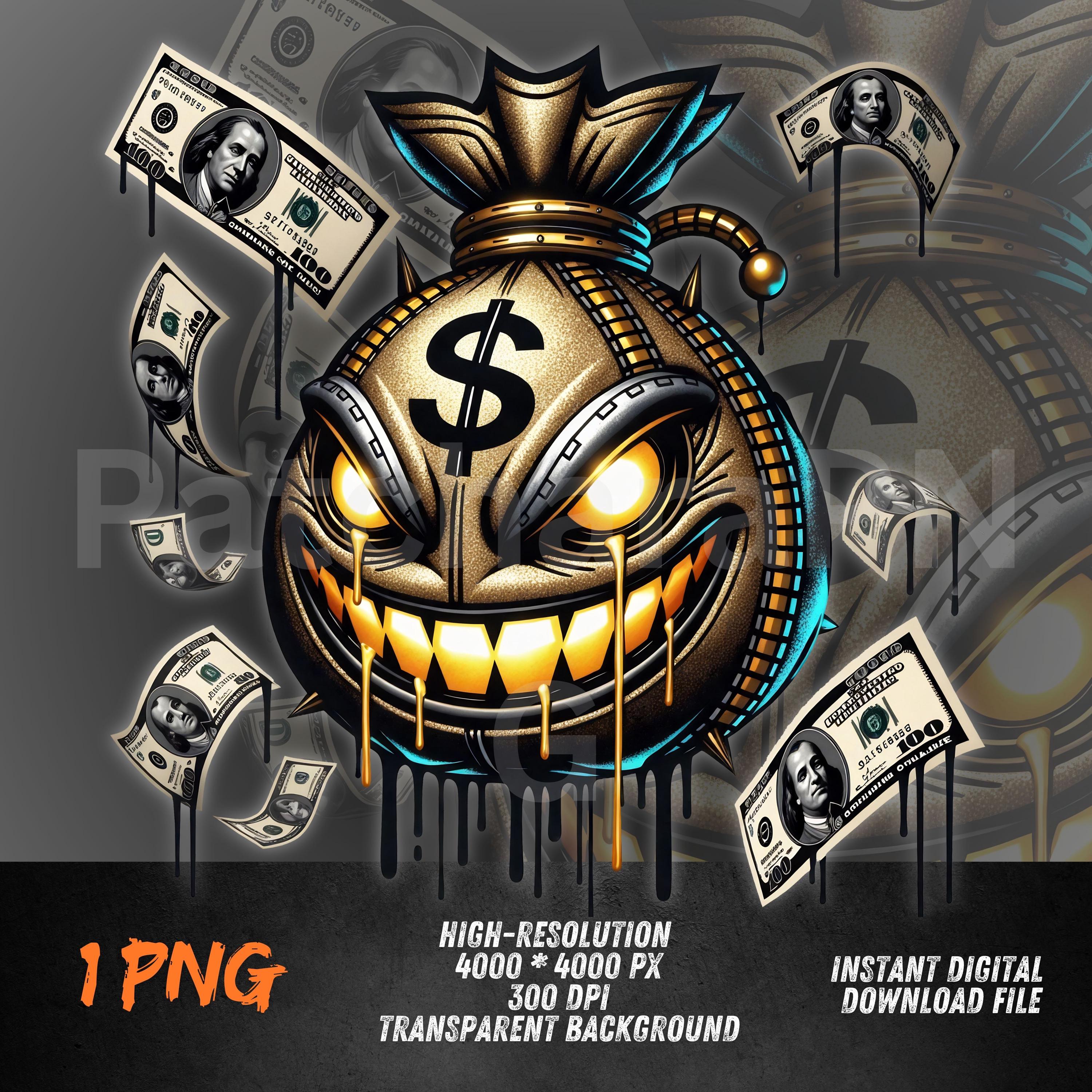 Evil Money Bag PNG Graffiti Style | Dripping Cash Face Clipart | Hip ...