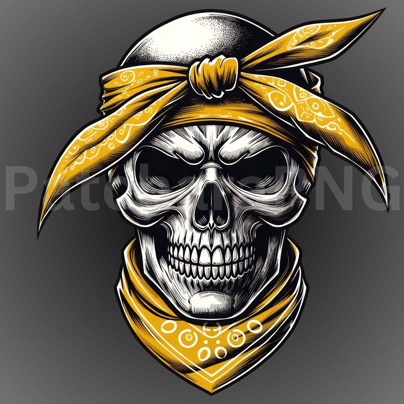 Yellow Bandana Skull PNG | Bold Gangsta Skull Clipart | Urban Skull Art ...