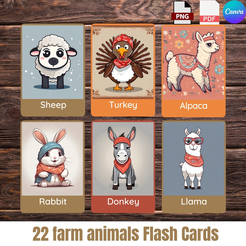 Farm Animal Flash Cards Printable PDF 22 Educational Cards for Toddlers ...