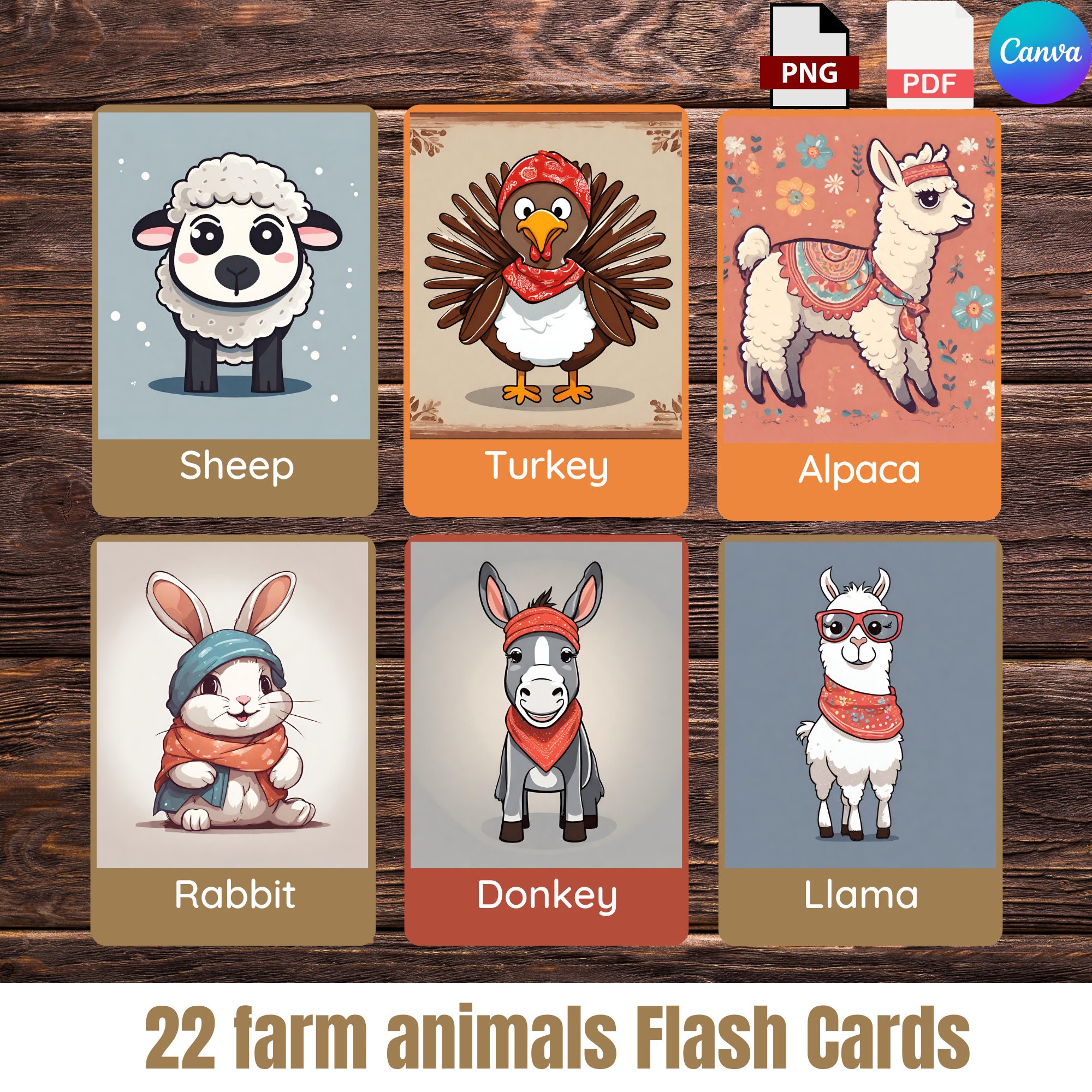 Farm Animal Flash Cards Printable PDF 22 Educational Cards for Toddlers ...