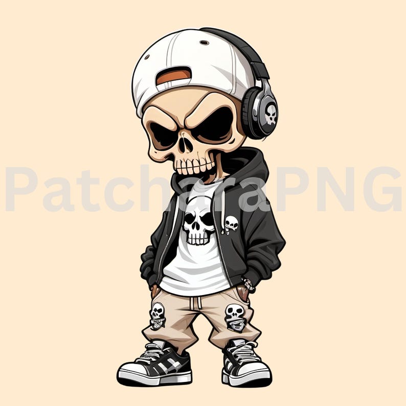 Cool Skull Cartoon Character in Hip-hop Streetwear Graffiti-style ...
