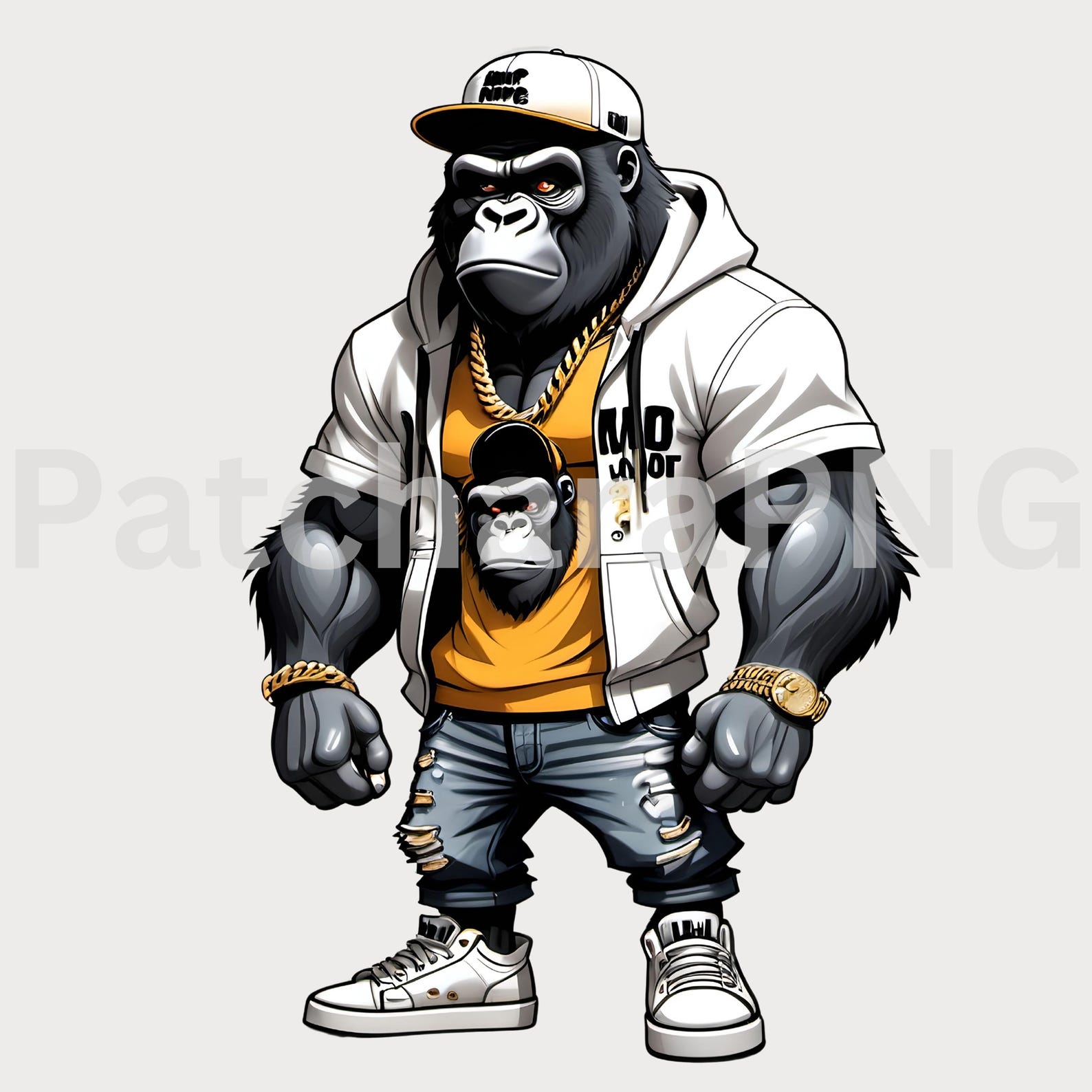 Buff Gorilla PNG | Muscular Gorilla Clipart in Hoodie and Gold Chain ...