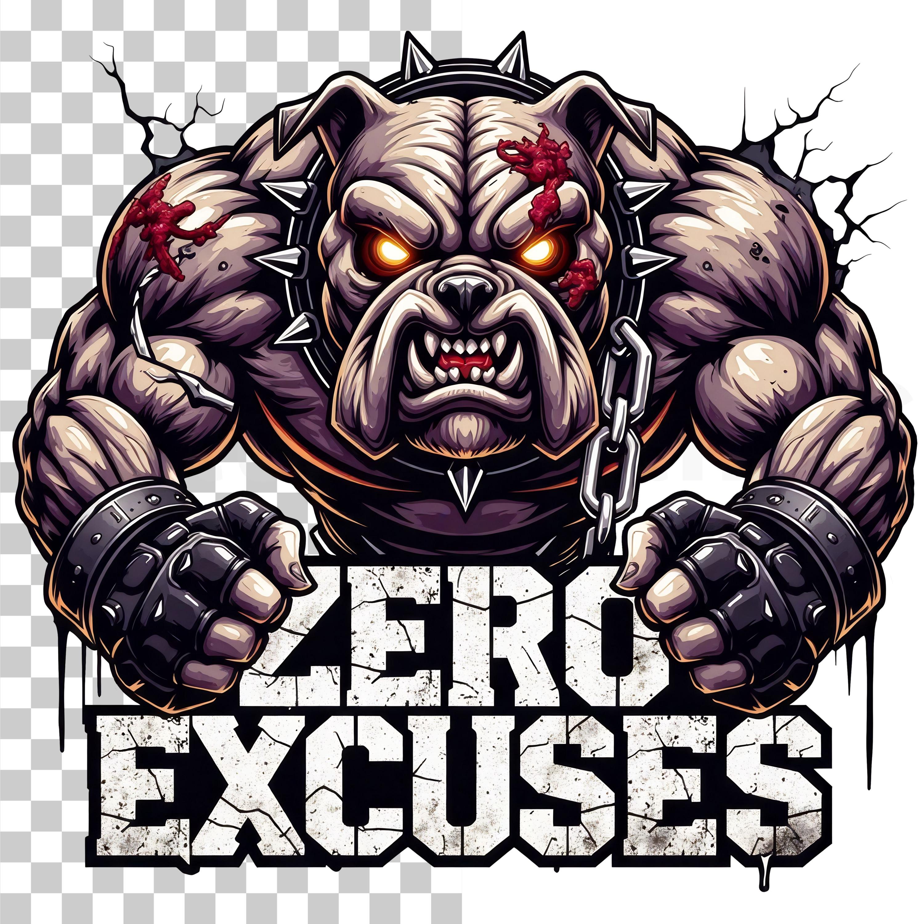 Zero Excuses Bulldog PNG | Hardcore Gym Dog Clipart for Motivational ...