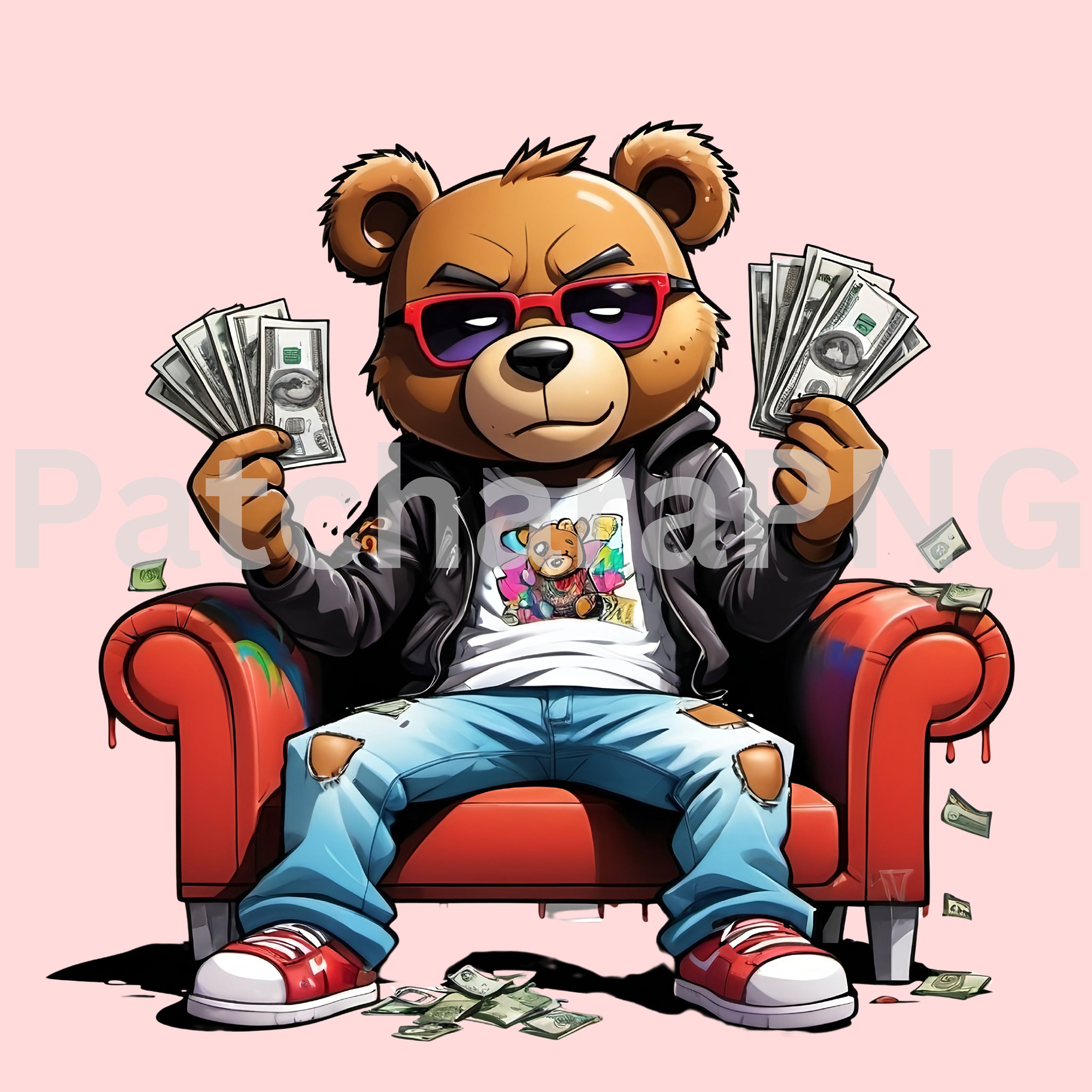 Hip-hop Bear Graffiti Art PNG | Urban Teddy Bear With Money Clipart ...
