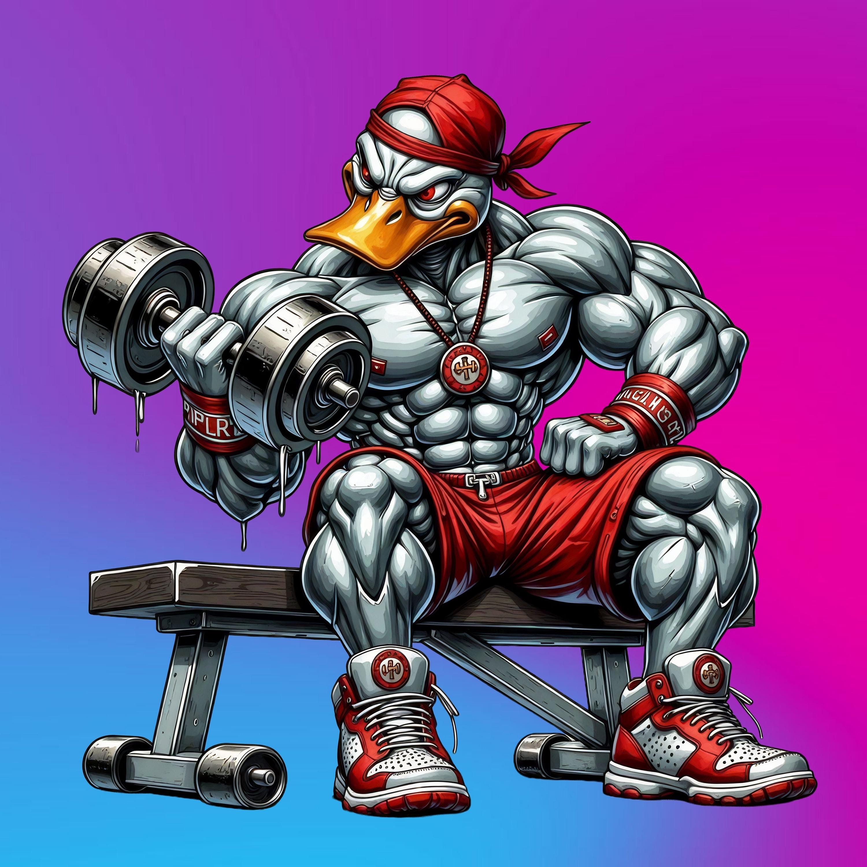 Muscle Duck Gym PNG, Funny Bodybuilder Mascot for DTF Print, Fitness ...