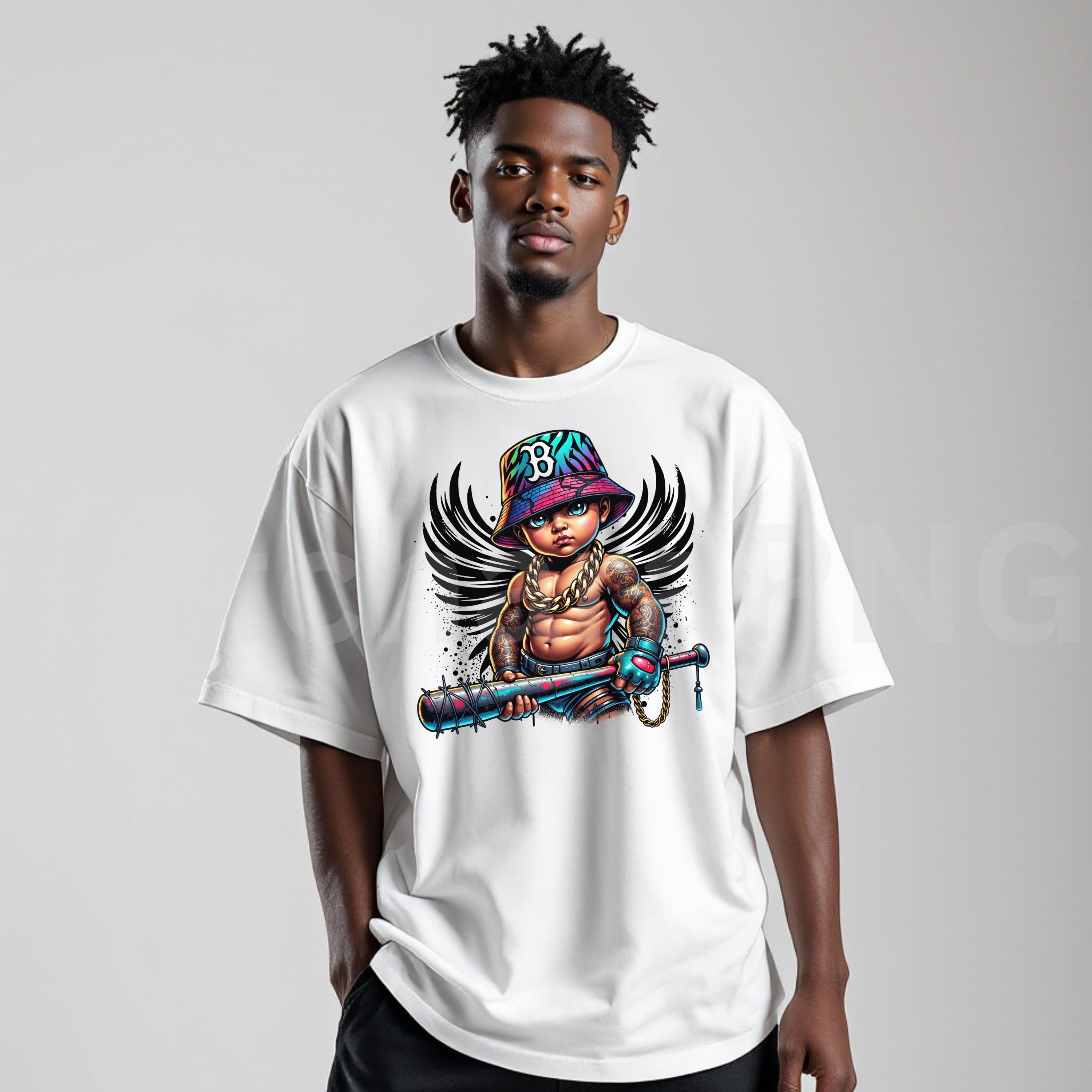 Gangsta Baby PNG | Tattooed Cartoon Kid With Bat for Streetwear Shirts ...