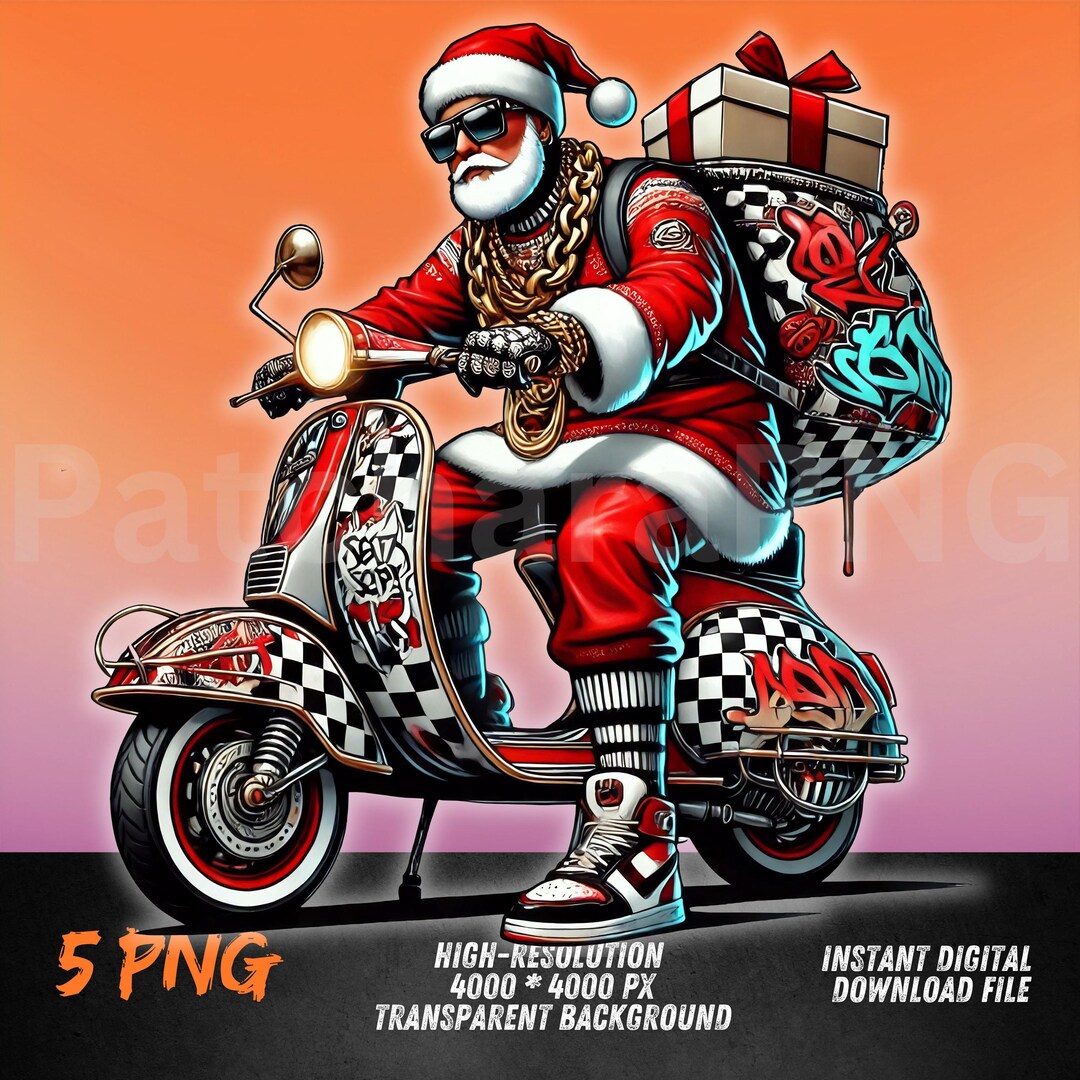 Graffiti Santa on Scooter PNG Urban Christmas Sublimation Design Hip ...