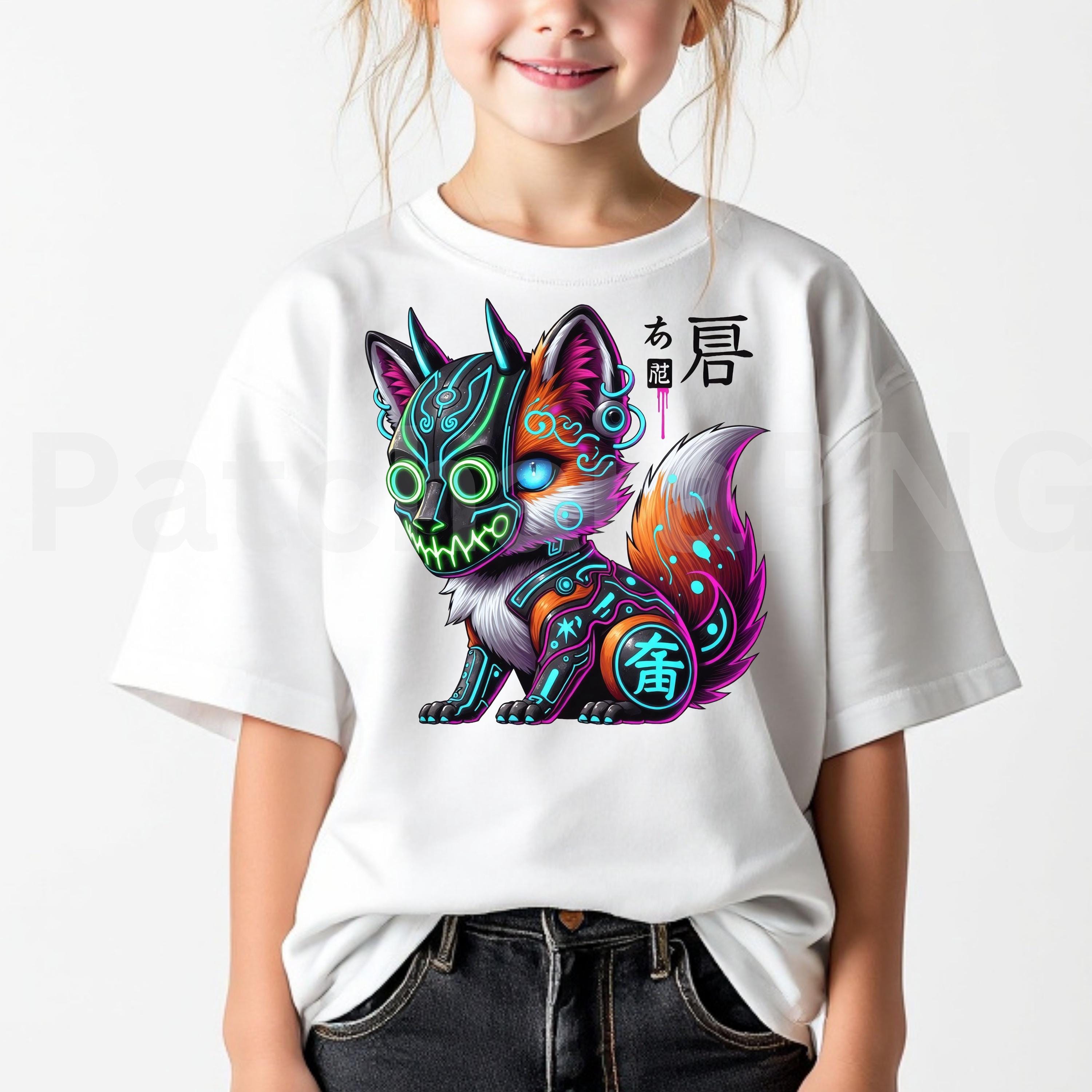 Cyber Kitsune PNG – Japanese Fox Neon Clipart for DTF Transfer ...