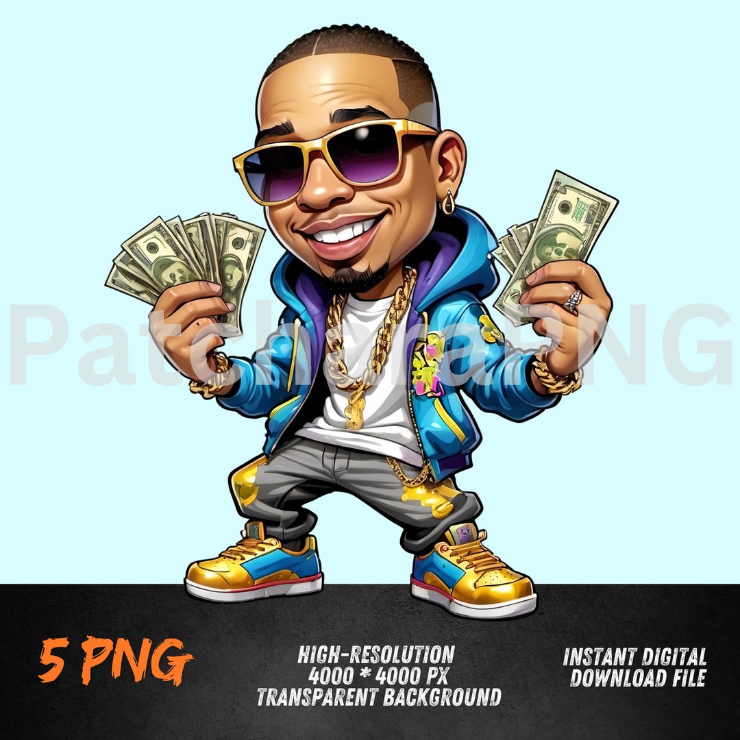 Happy Hip-hop Cartoon Character With Money Graffiti Art Print, Colorful ...