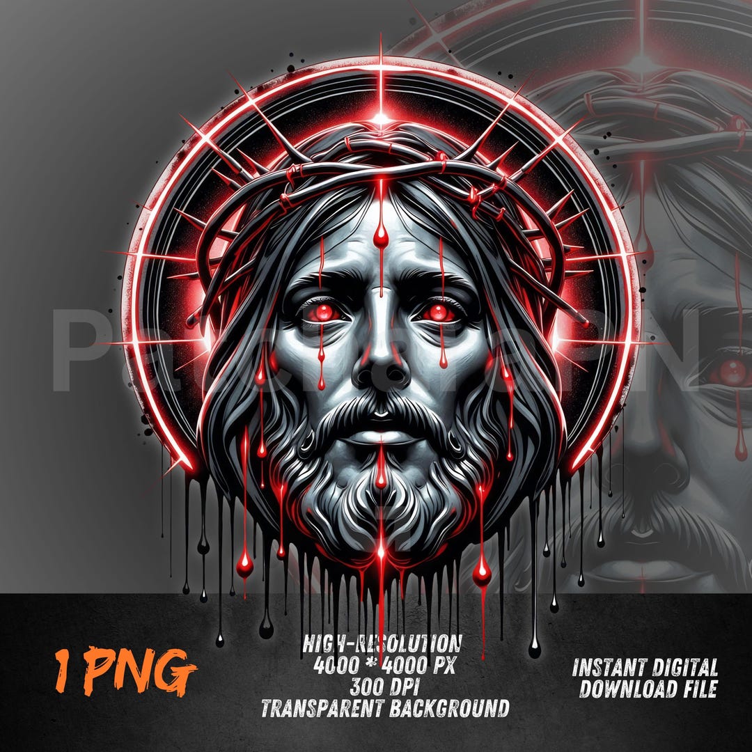 Jesus Dark Art PNG Chrome Gothic Halo Red Drip Religious Illustration ...