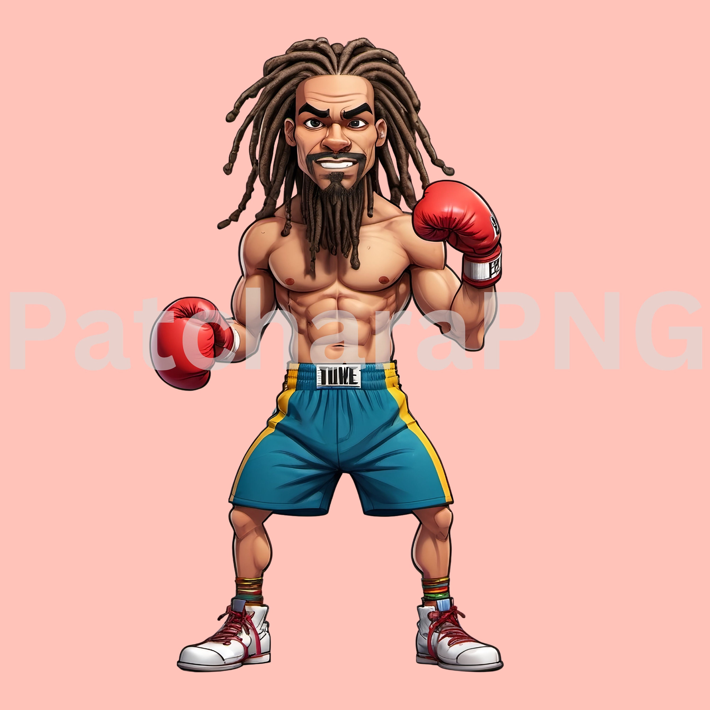 Cartoon Boxer With Dreadlocks Graffiti Art | Dynamic Full-body Pose ...