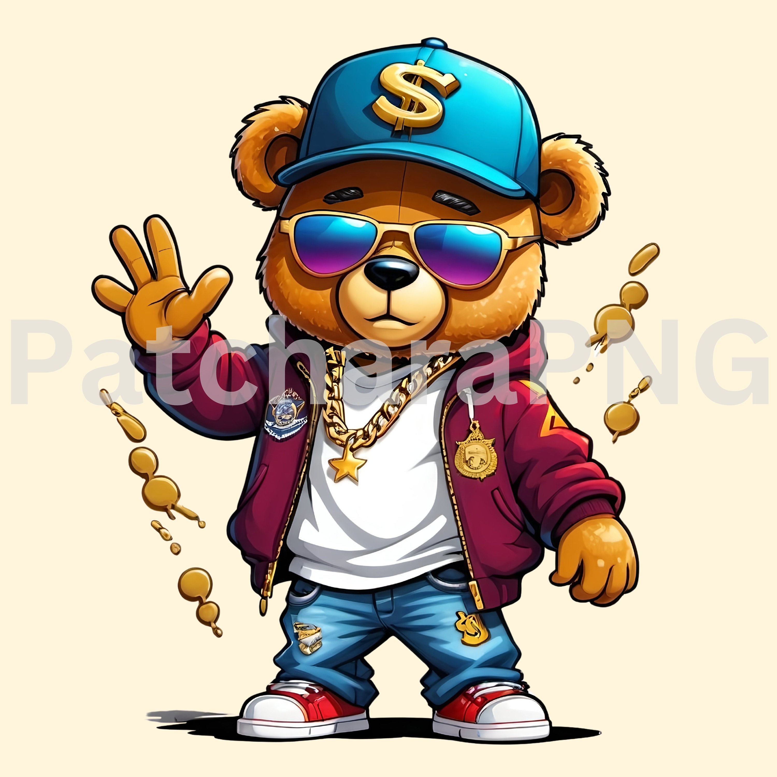 Peace Sign Bear PNG | Blue Teddy Clipart in Shades and Chains | Hip Hop ...