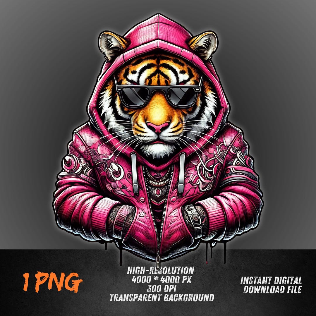 Hip-hop Tiger Graffiti | Cool Tiger in Hoodie Design | Streetwear Tiger ...
