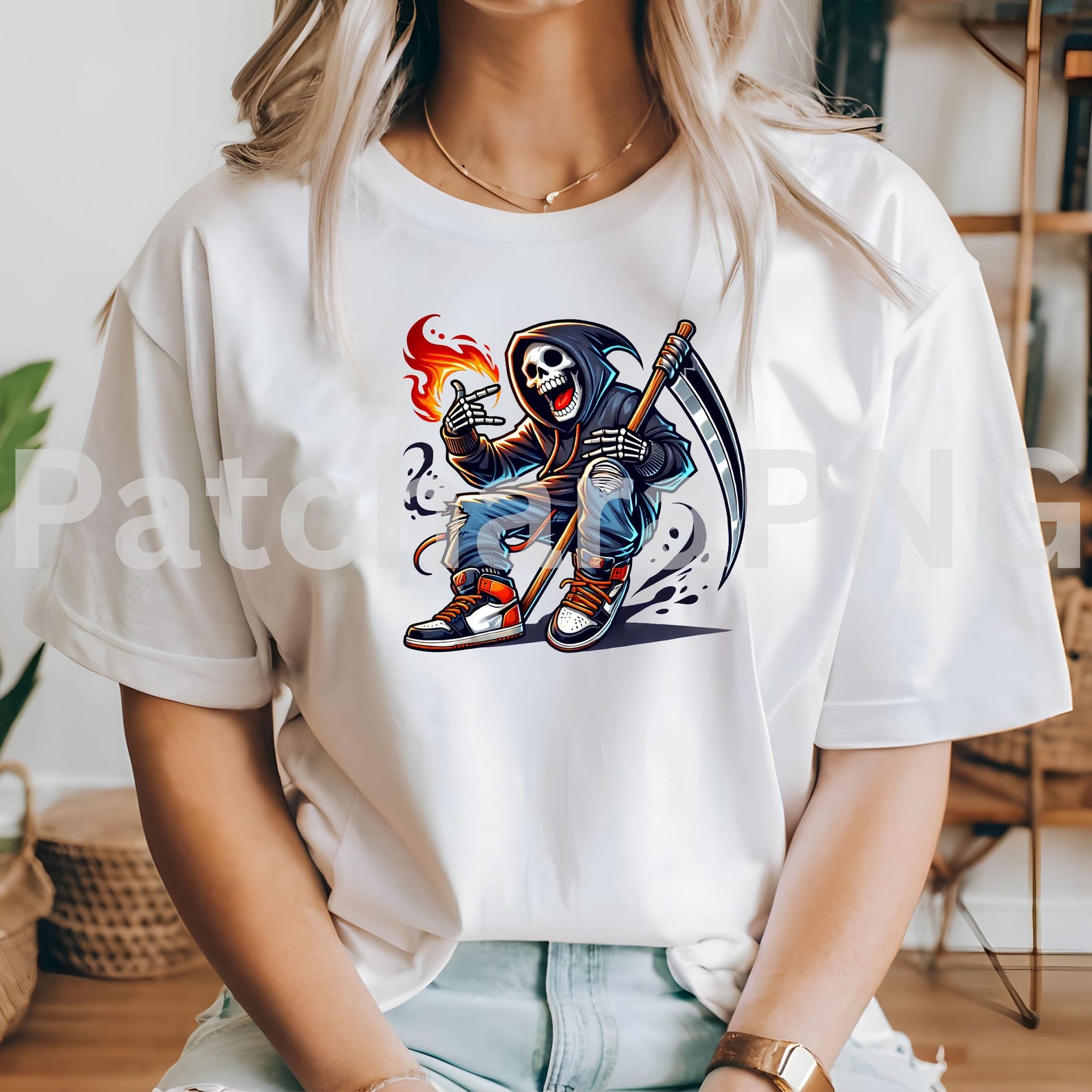 Grim Reaper PNG | Streetwear Reaper Clipart With Fire and Scythe | Edgy ...