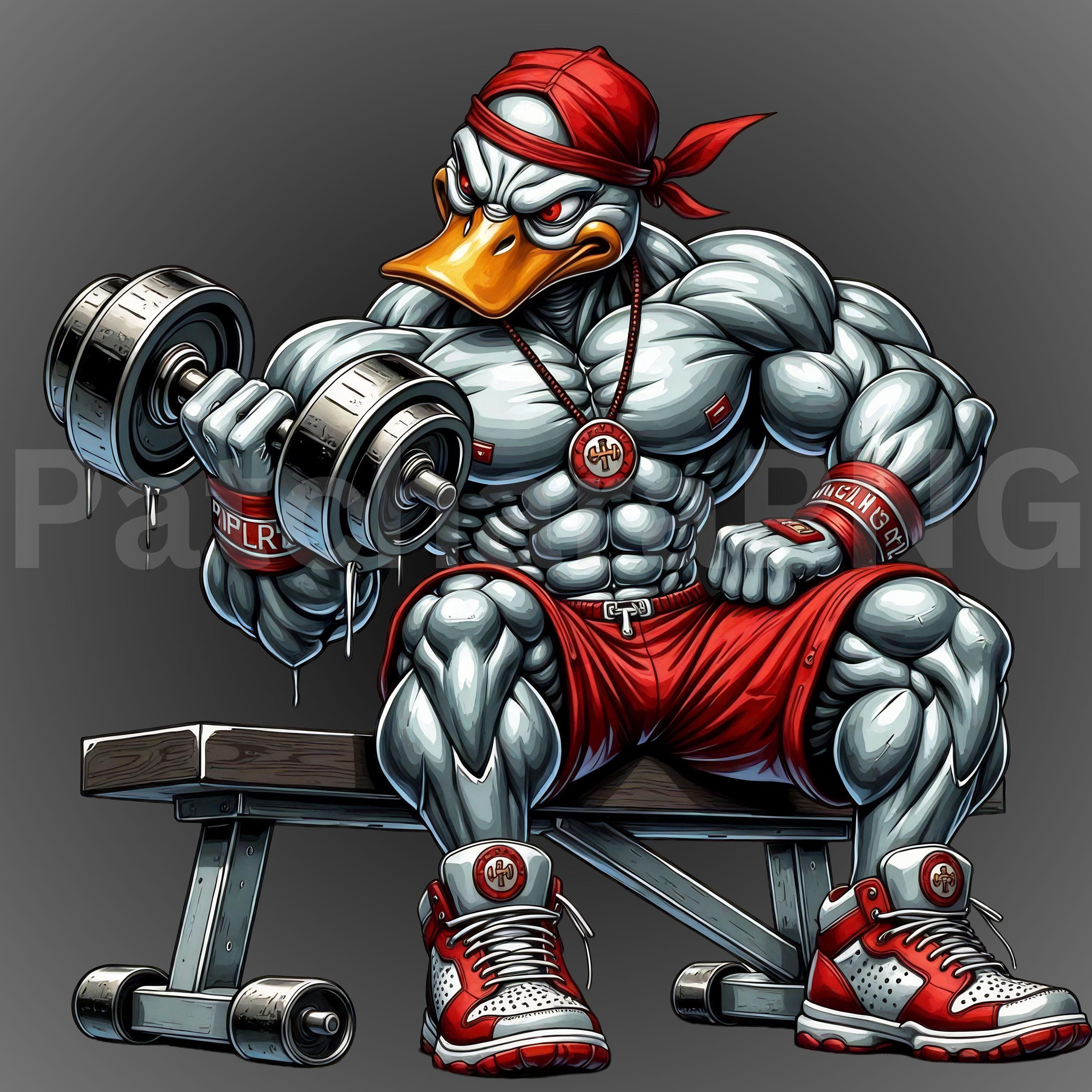 Muscle Duck Gym PNG, Funny Bodybuilder Mascot for DTF Print, Fitness ...