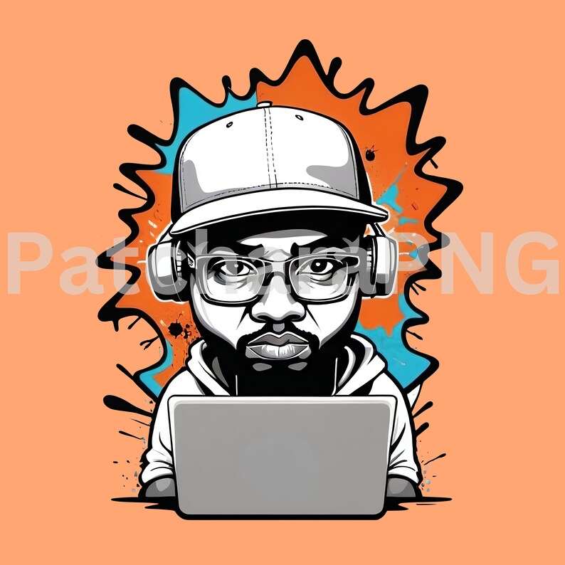 Hip-hop Cartoon Man PNG With Laptop | Fun Streetwear Graffiti Character ...
