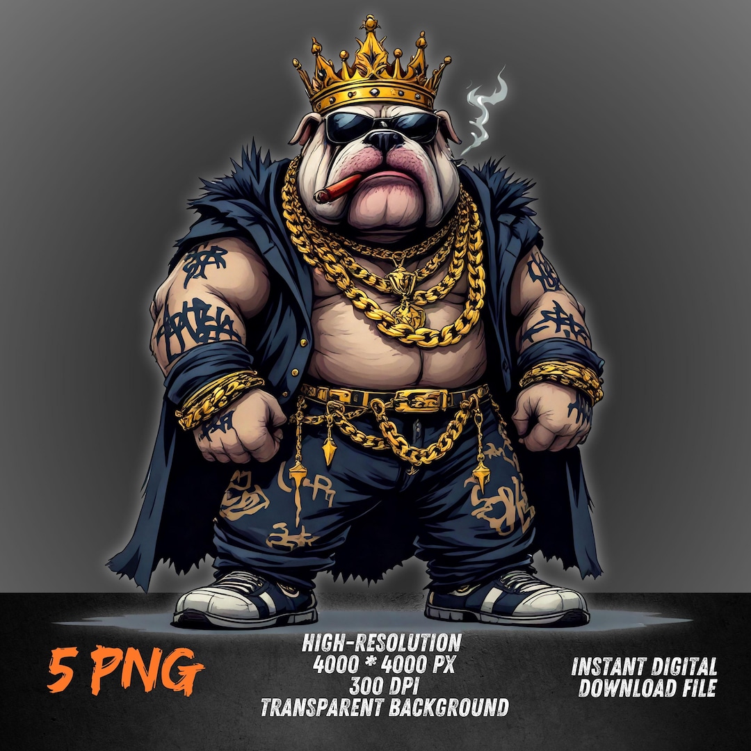 Boss Bulldog PNG | Gangsta Bulldog Clipart With Gold Chains and Cape ...