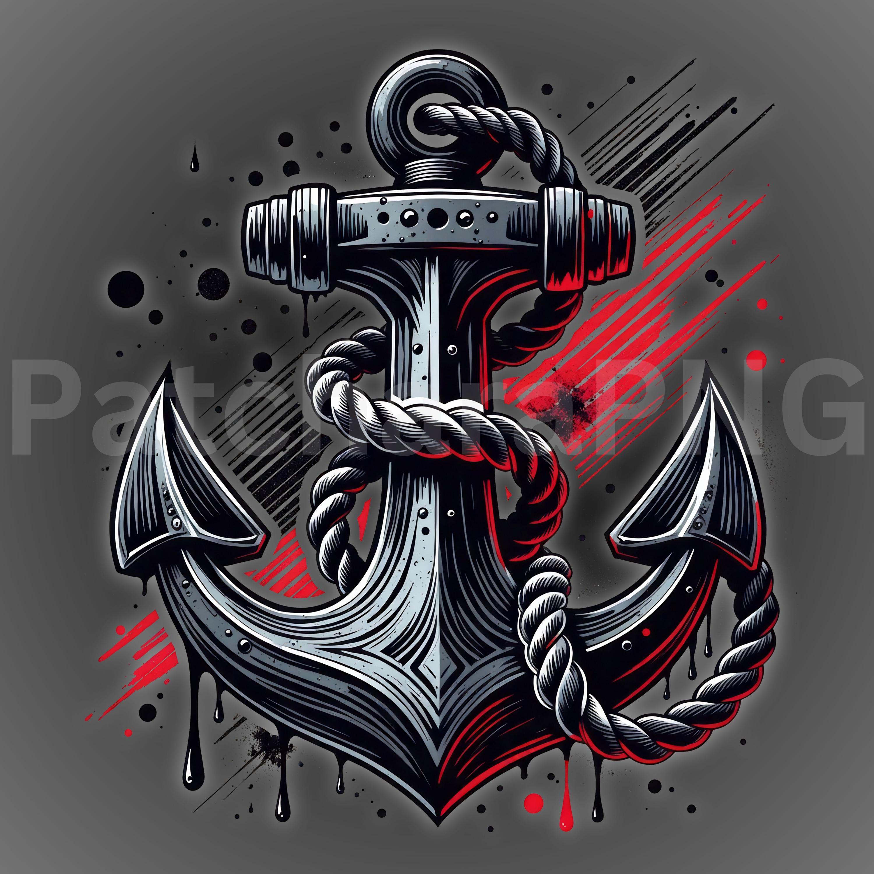 Anchor PNG Graffiti Nautical Tattoo Style | Urban Rope Clipart for DTF ...