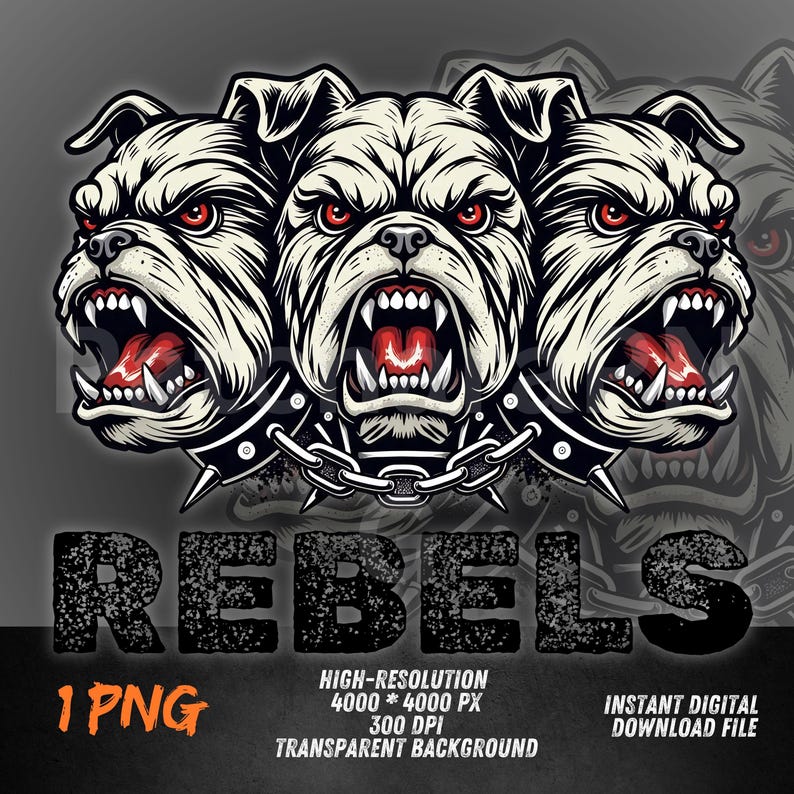 Cerberus Bulldog PNG | Aggressive Bulldog Clipart for Sublimation ...