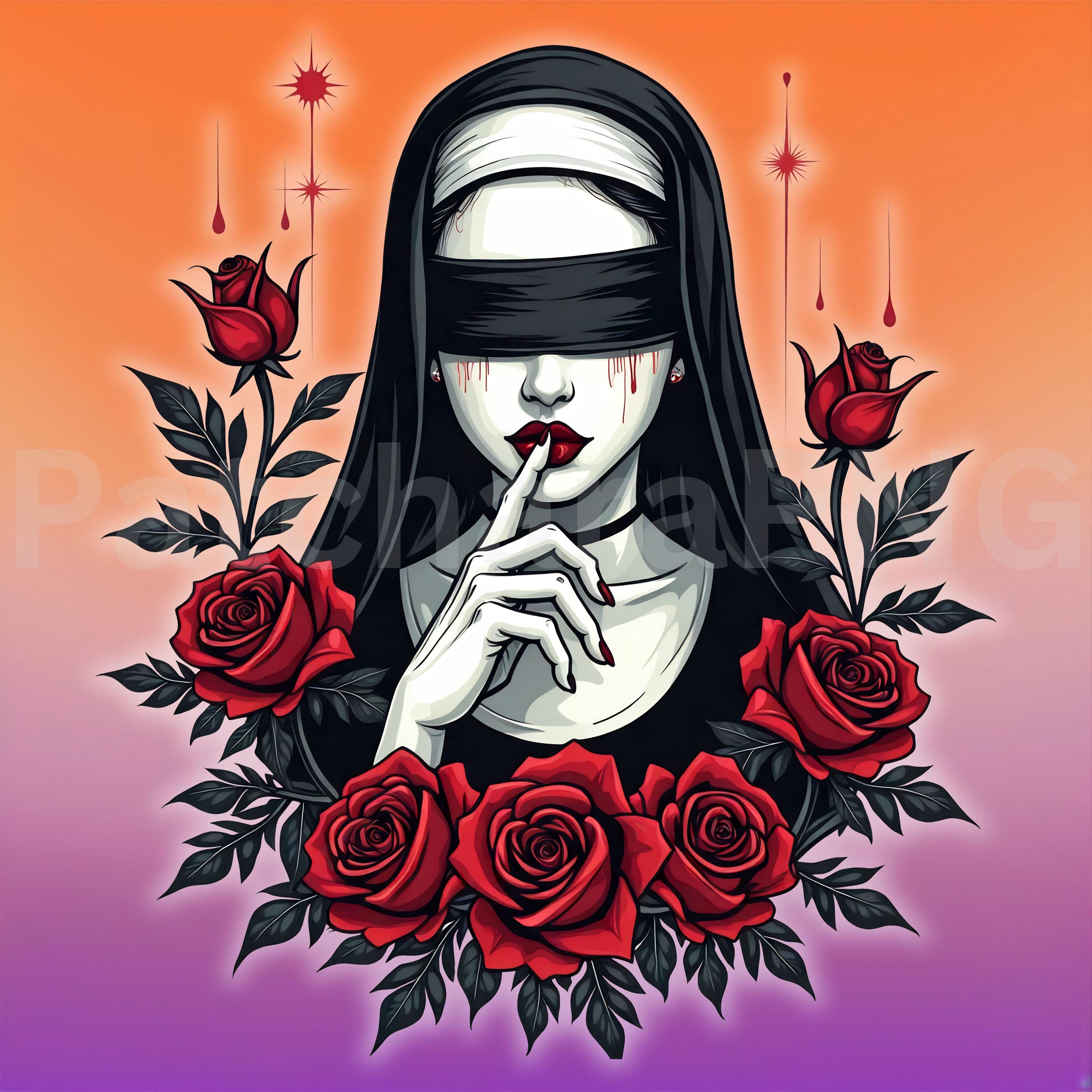 Gothic Nun Png, Dark Art Sublimation PNG, Gothic Rose Nun PNG for DTF ...