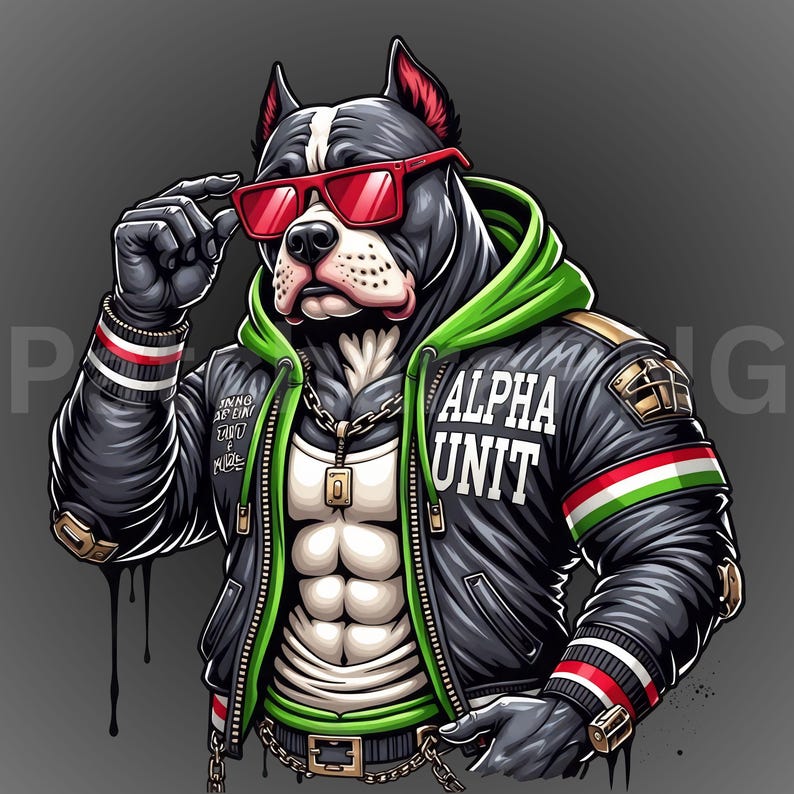 Alpha Bulldog PNG | Buff Dog Clipart in Leather Jacket and Glasses ...