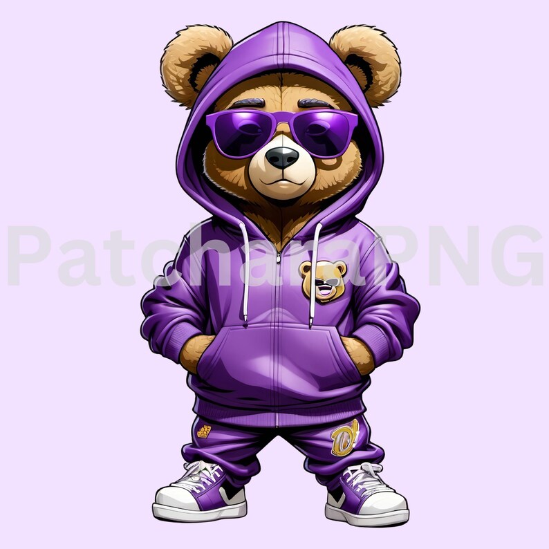 Purple Swag Teddy PNG | Hip Hop Bear Clipart Duo in Hoodie and Shades ...
