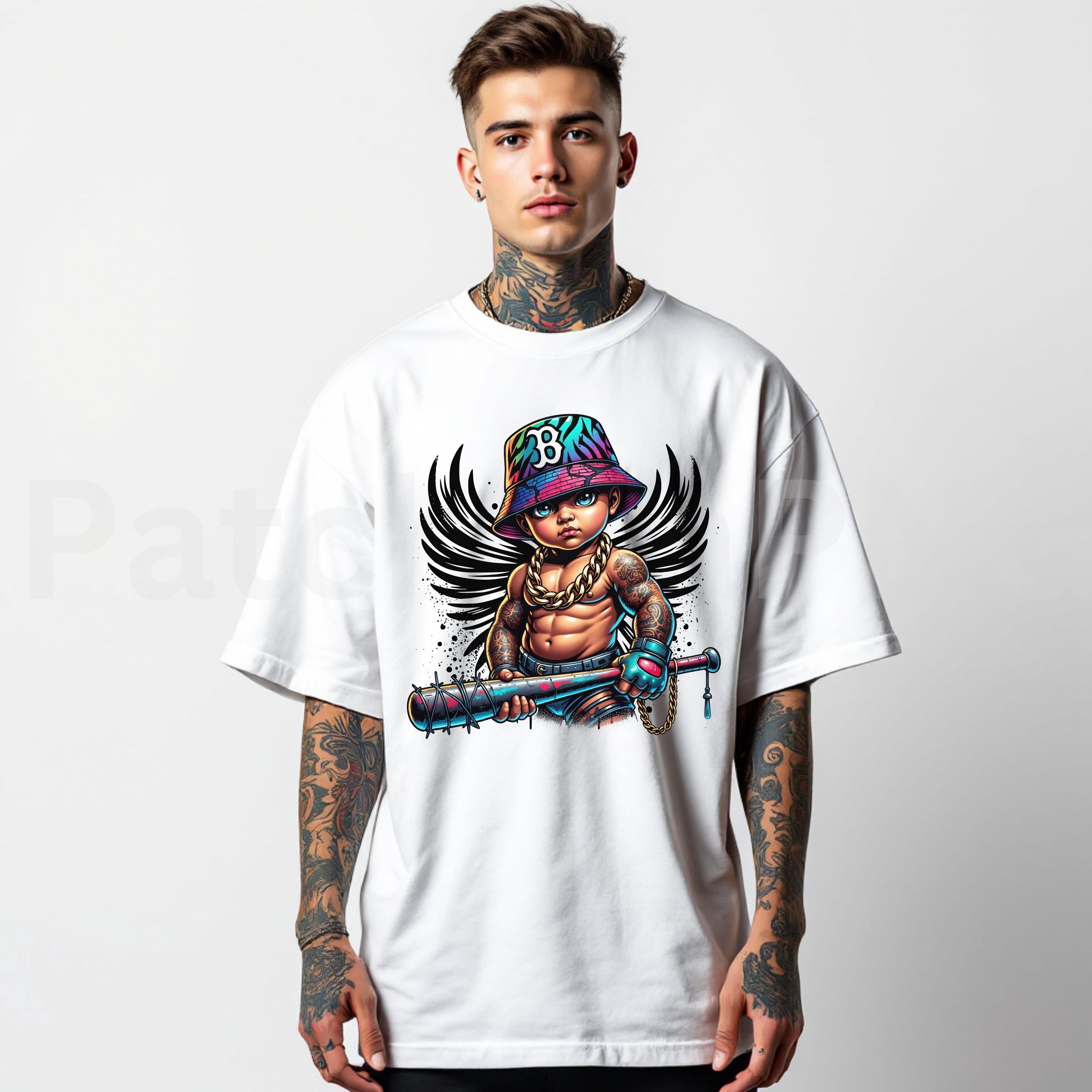 Gangsta Baby PNG | Tattooed Cartoon Kid With Bat for Streetwear Shirts ...