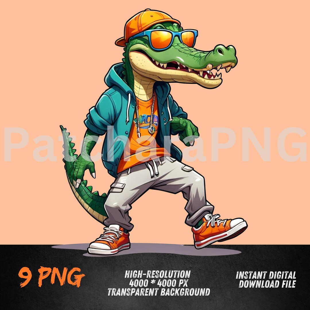 Swag Gator PNG | Alligator Clipart in Hoodie and Sneakers | Cool Urban ...