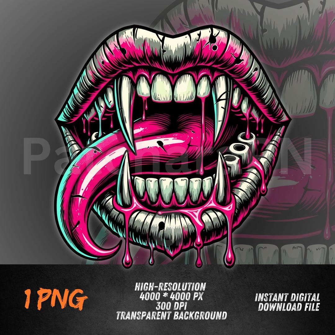 Graffiti Lips PNG , Vampire Mouth PNG | Neon Fangs & Dripping Tongue ...