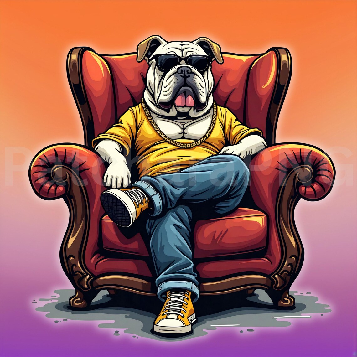 Boss Bulldog PNG | Bulldog Clipart Sitting in Chair With Gold Chain ...