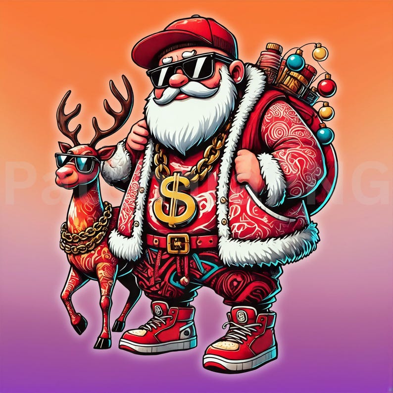 Hip-hop Santa Claus PNG | Urban Christmas Sublimation Design | Cool ...