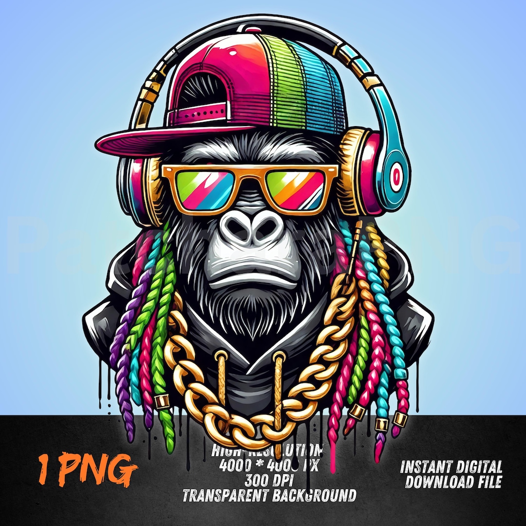 Hip-hop Gorilla PNG | Streetwear Animal Sublimation Clipart | Colorful ...