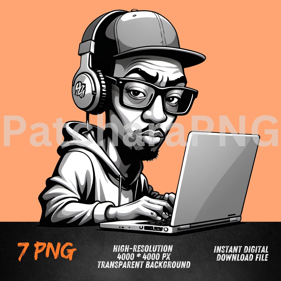 Hip-hop Cartoon Man PNG With Laptop | Fun Streetwear Graffiti Character ...