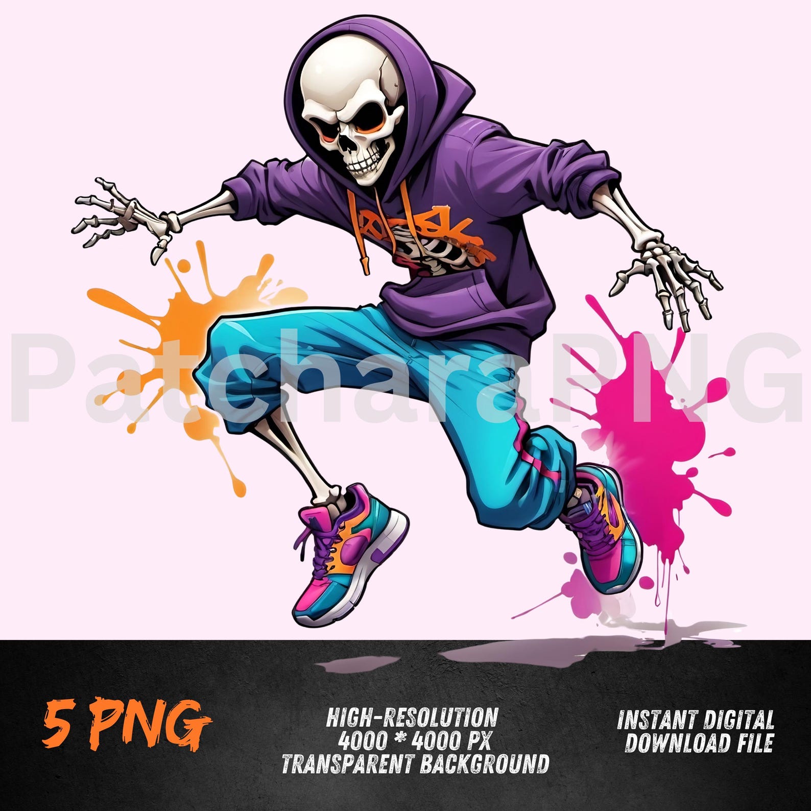 Cartoon Free Running Skeleton Art Print, Hip-hop Skeleton Graffiti Art ...