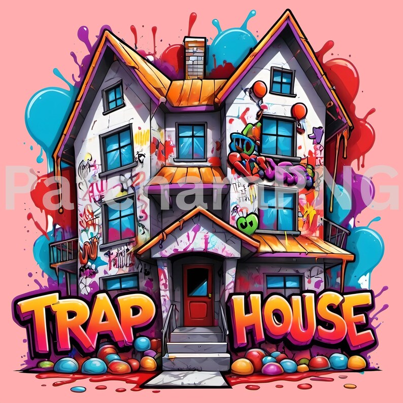 Trap House Graffiti Art and Ghost Set 2 - Colorful Cartoon Design With ...