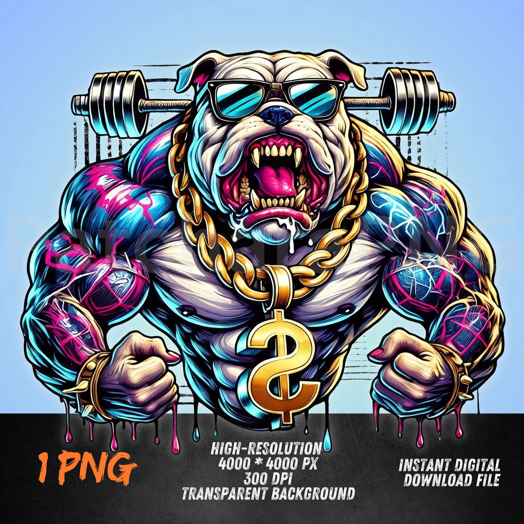 Muscular Bulldog Hip-hop PNG | Gym Beast Bulldog Sublimation Design ...