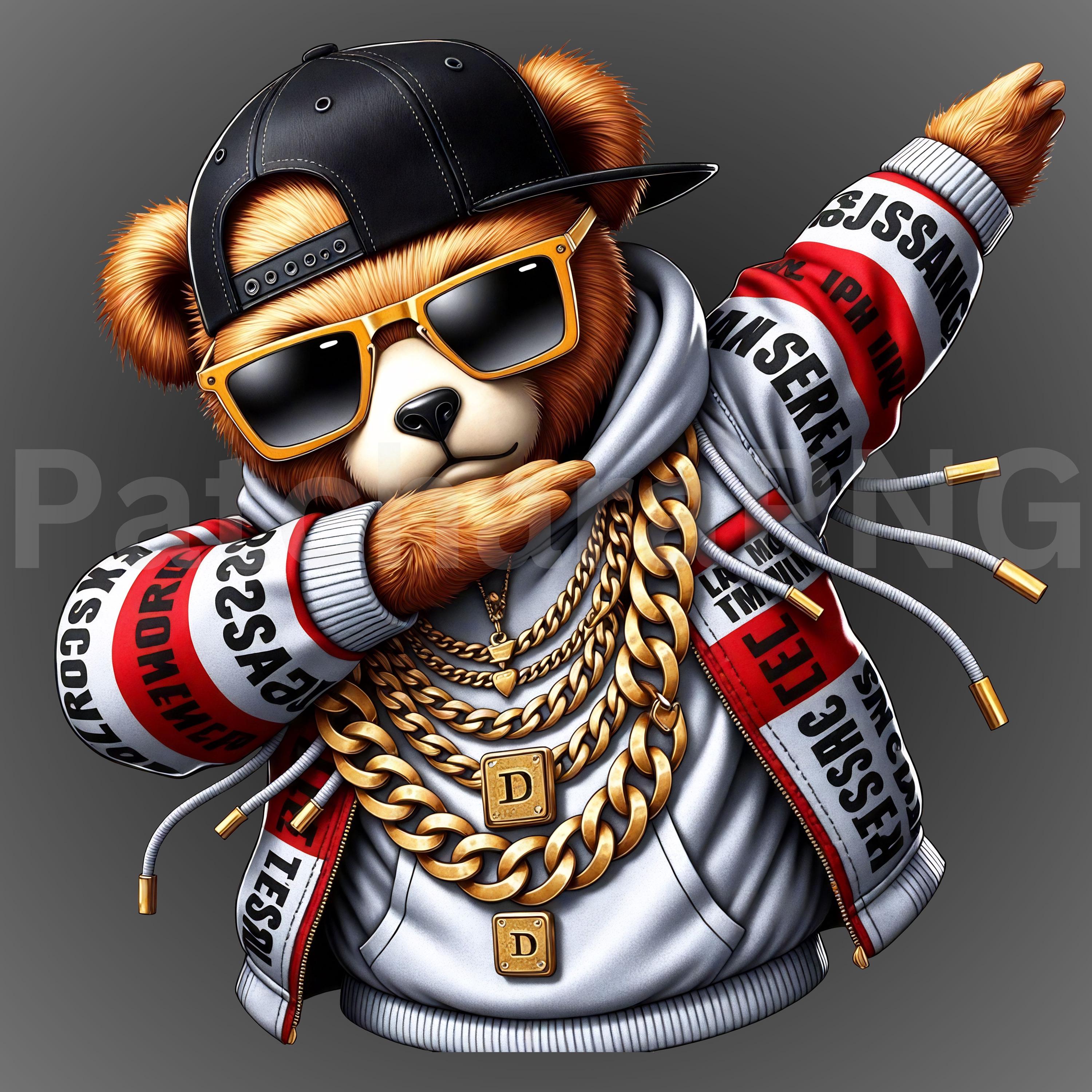 Dab Bear PNG | Teddy Clipart With Chains and Sunglasses | Urban Hip Hop ...
