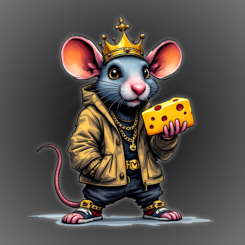 Mouse King PNG | Gangsta Mouse Clipart With Cheese and Crown | Funny ...