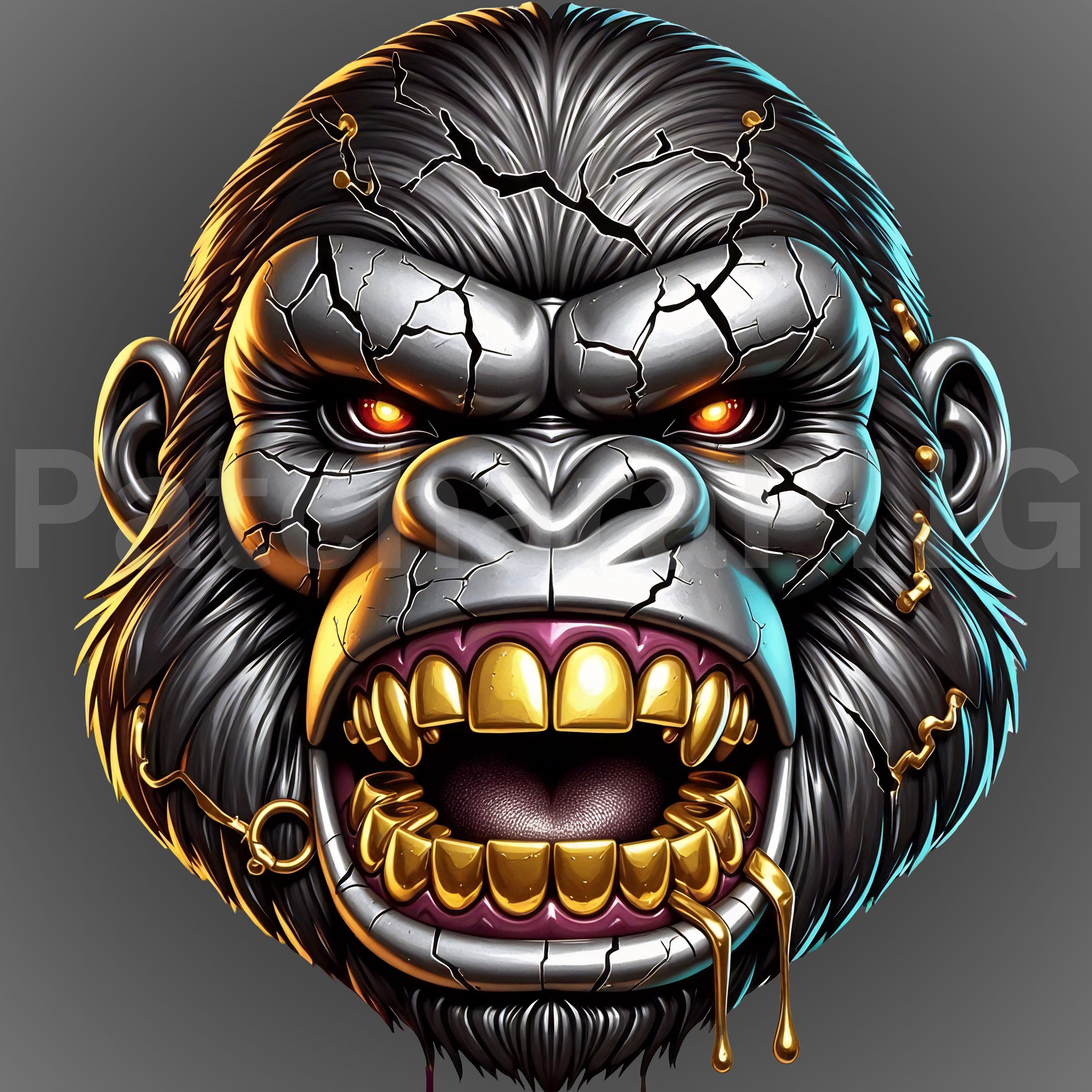Gangsta Gorilla PNG Graffiti Style | Cracked Skull Golden Teeth Ape ...